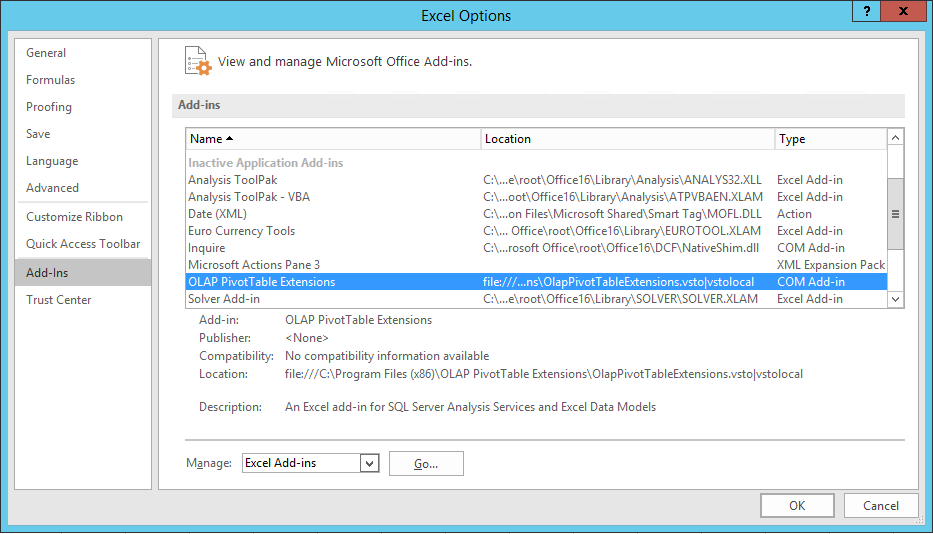 Troubleshooting Installation And Connections Olap Pivottable Extensions 